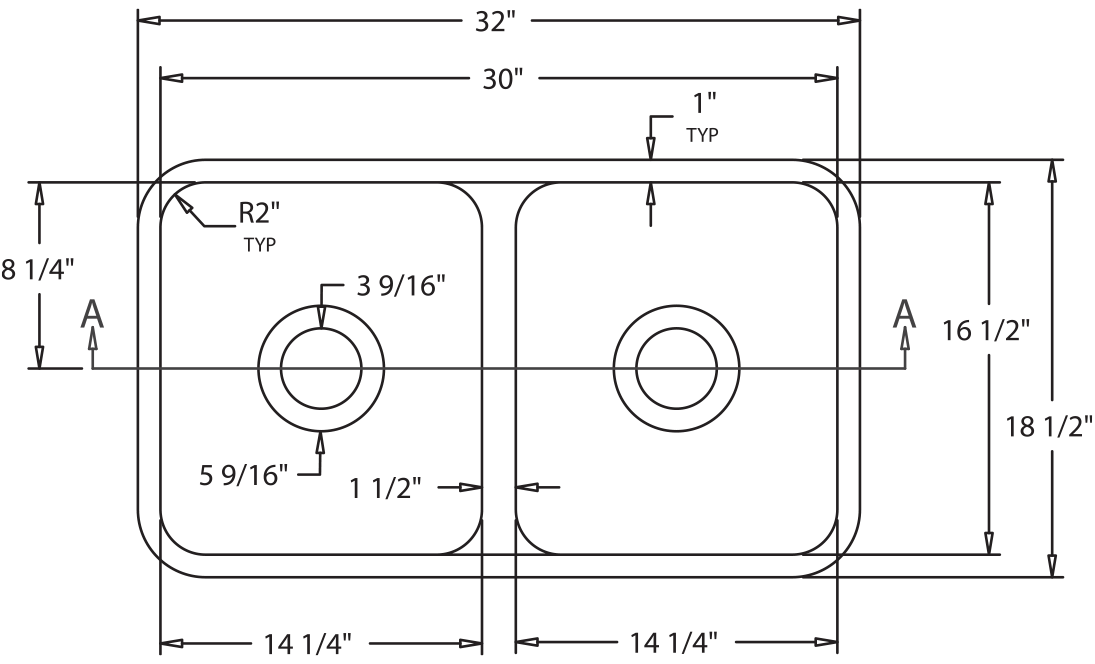 Solid Surface Equal Double Bowl Sink - LivingStone Surfaces